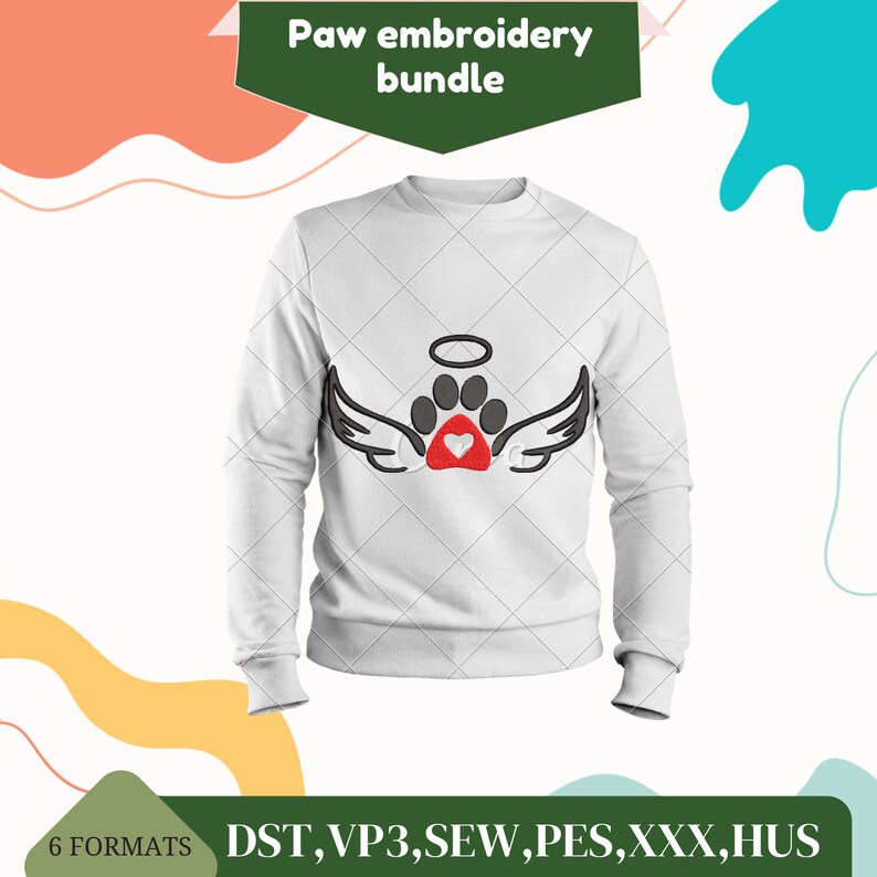 Dog Paw Embroidery Design, Angel Wings Dog Paw Embroidery, Paw Print ...