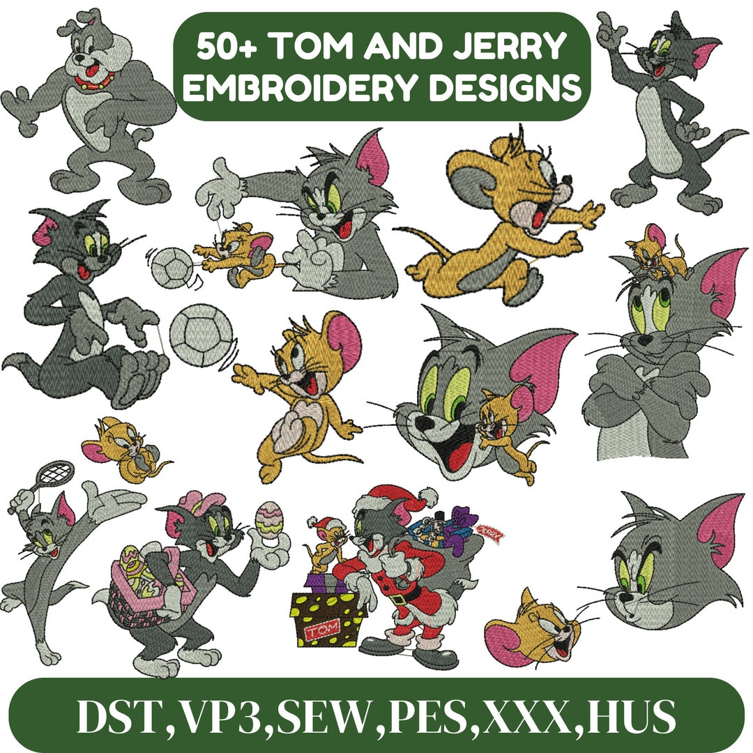 Tom and Jerry Embroidery Design, Cartoon Embroidery, Tom, Jerry, Cheer ...