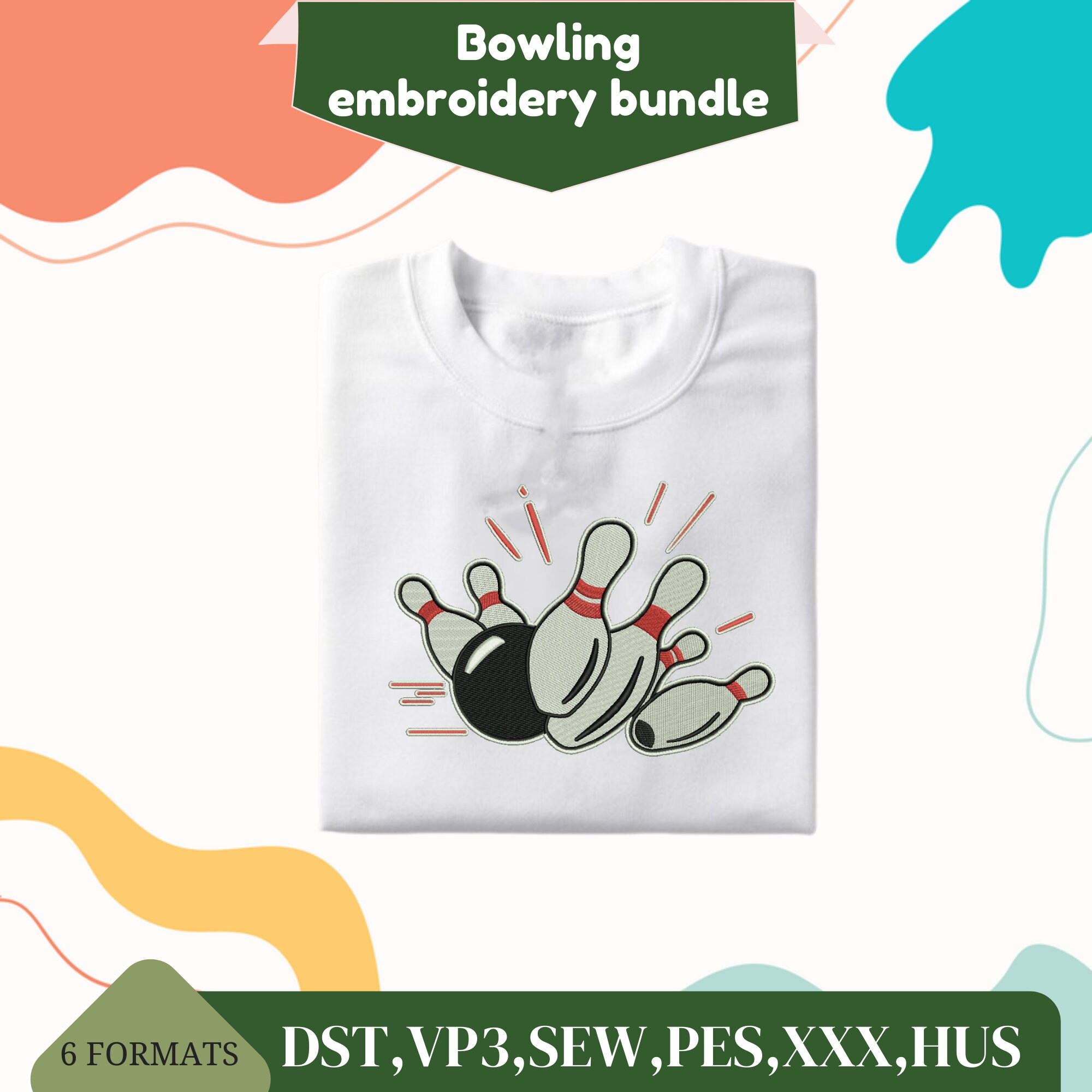 Bowling Embroidery Design, Play Bowling Embroidery, Split Bowling ...