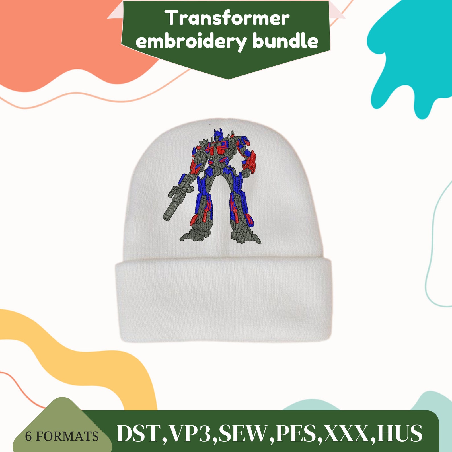 Transformer Embroidery Designs, Robot Embroidery, Yellow Fighting Robot ...