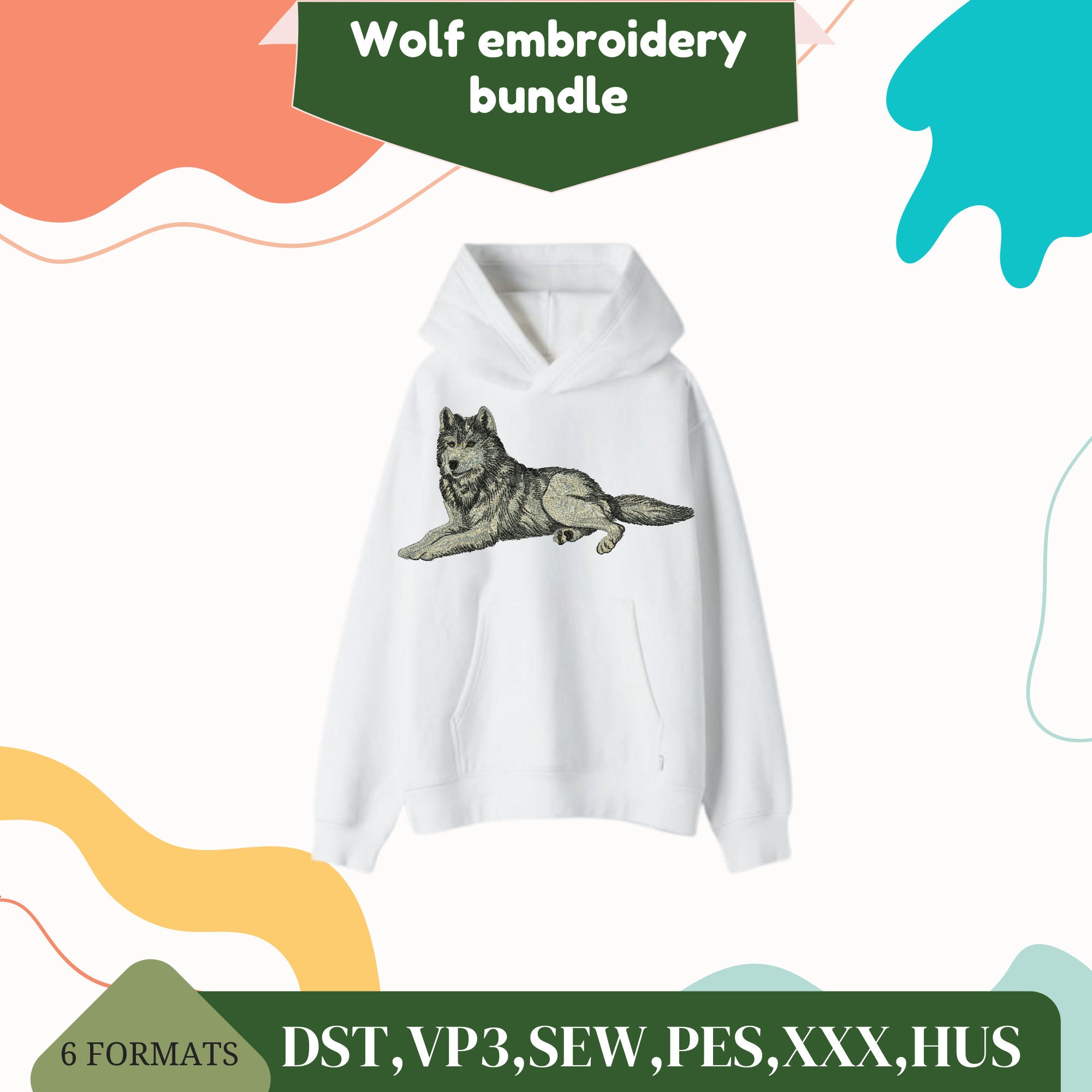 Wolf Embroidery Design, Mystic Wolf Head Embroidery, White Wolf Face ...