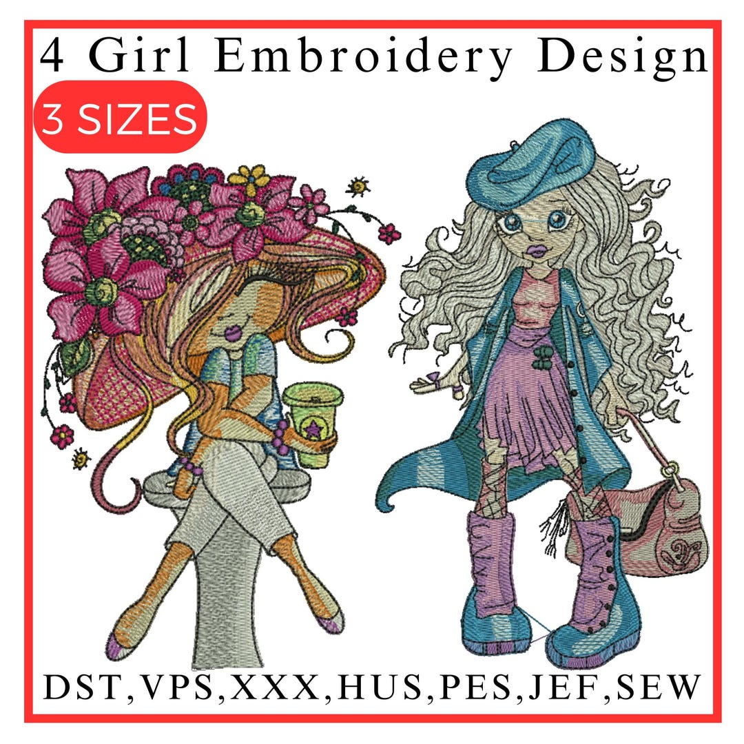 Girls Embroidery Design, Cute Girl Embroidery, Swirly Tricot Girl ...
