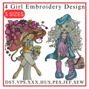 Girls Embroidery Design, Cute Girl Embroidery, Swirly Tricot Girl ...