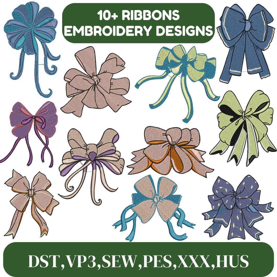 Bow Embroidery Design, Ribbon Embroidery, Satin Stitch Bow Embroidery ...