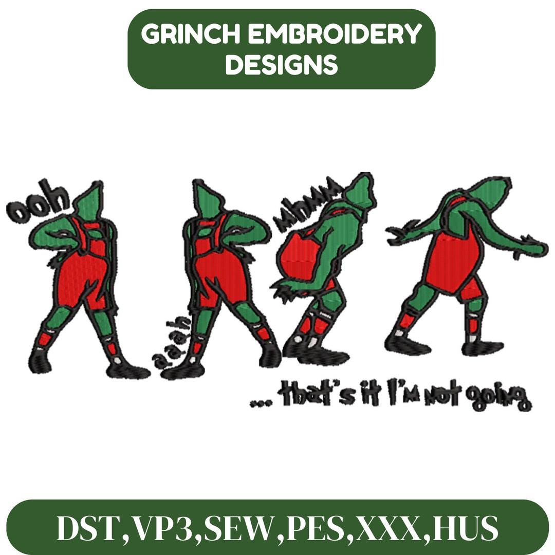 Grinch Embroidery Design, Dancing Grinch Pattern, Christmas Embroidery ...