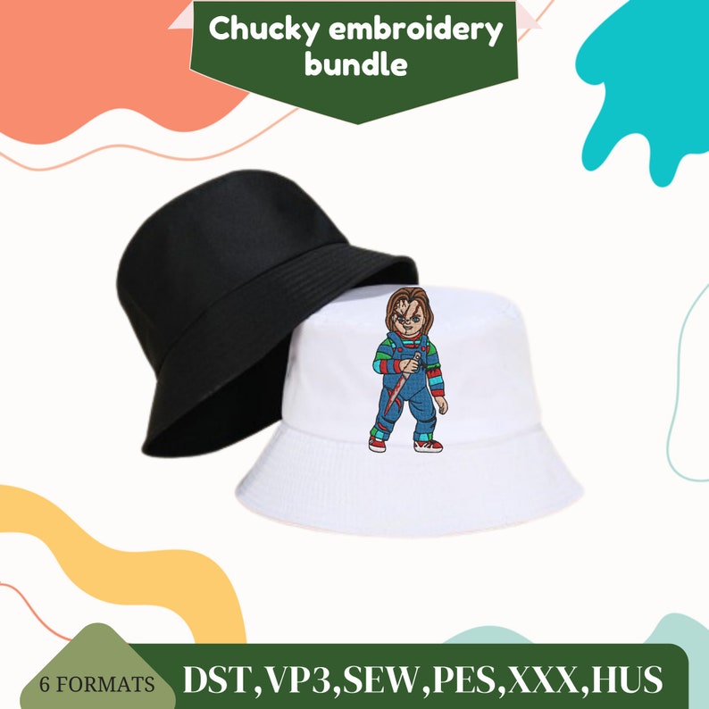 Horror Doll Chucky Embroidery Design, Killer Chucky Embroidery, Knives ...