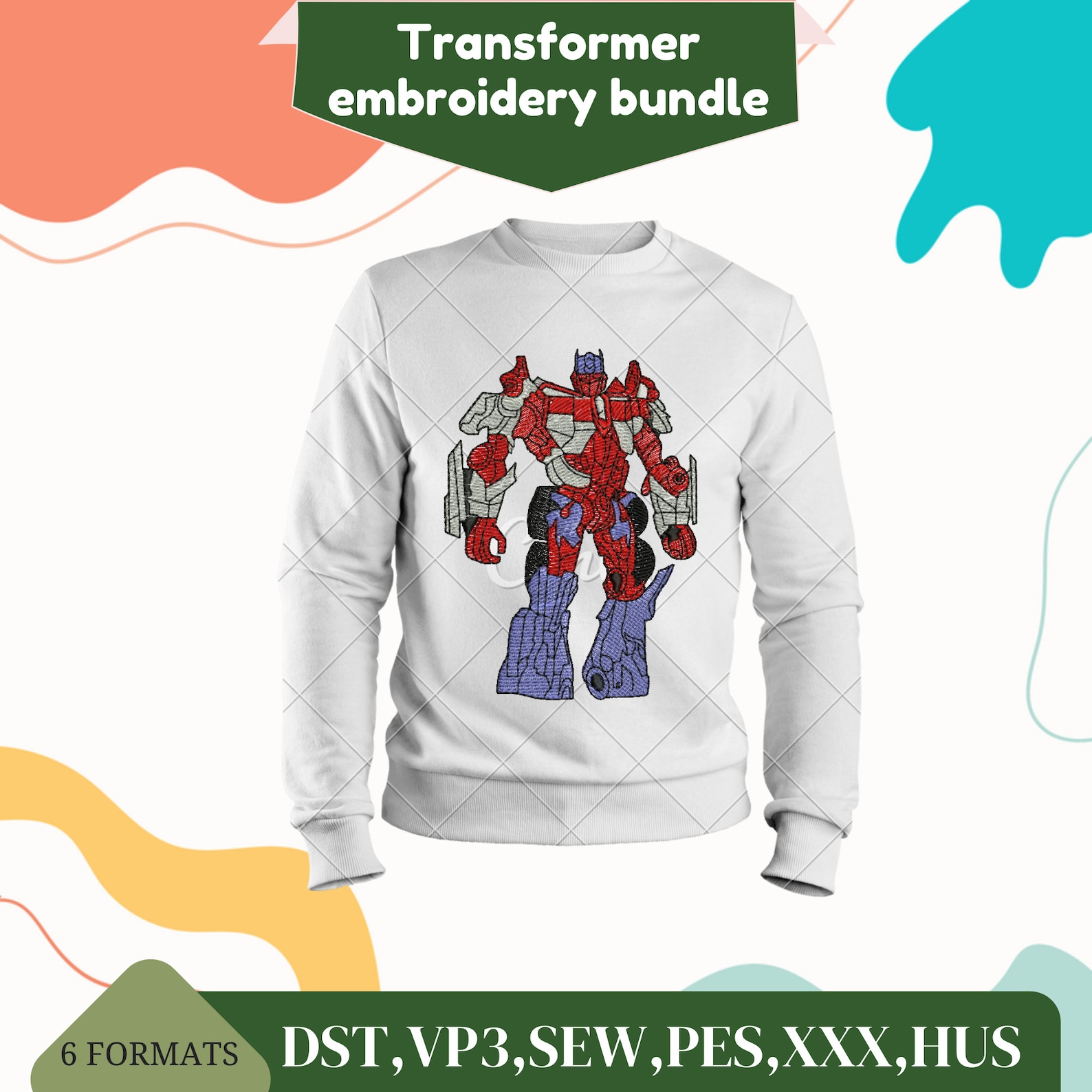 Transformer Embroidery Designs, Robot Embroidery, Yellow Fighting Robot ...