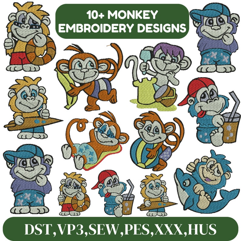 Monkey Embroidery Design, Baby Monkey Embroidery, Cute Monkey ...