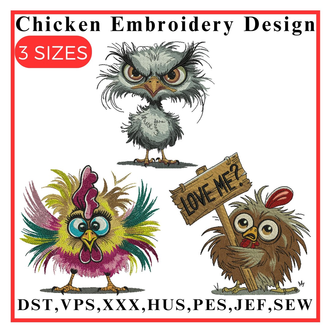 Funny Crazy Chicken Embroidery Design, Crazy Bird Embroidery, Crazy ...