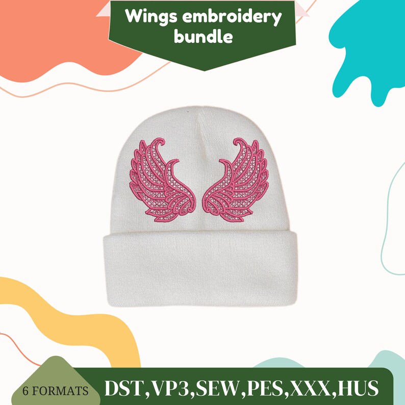 Wings Embroidery Design, Angel Wings Embroidery, Halo Angel Wings ...