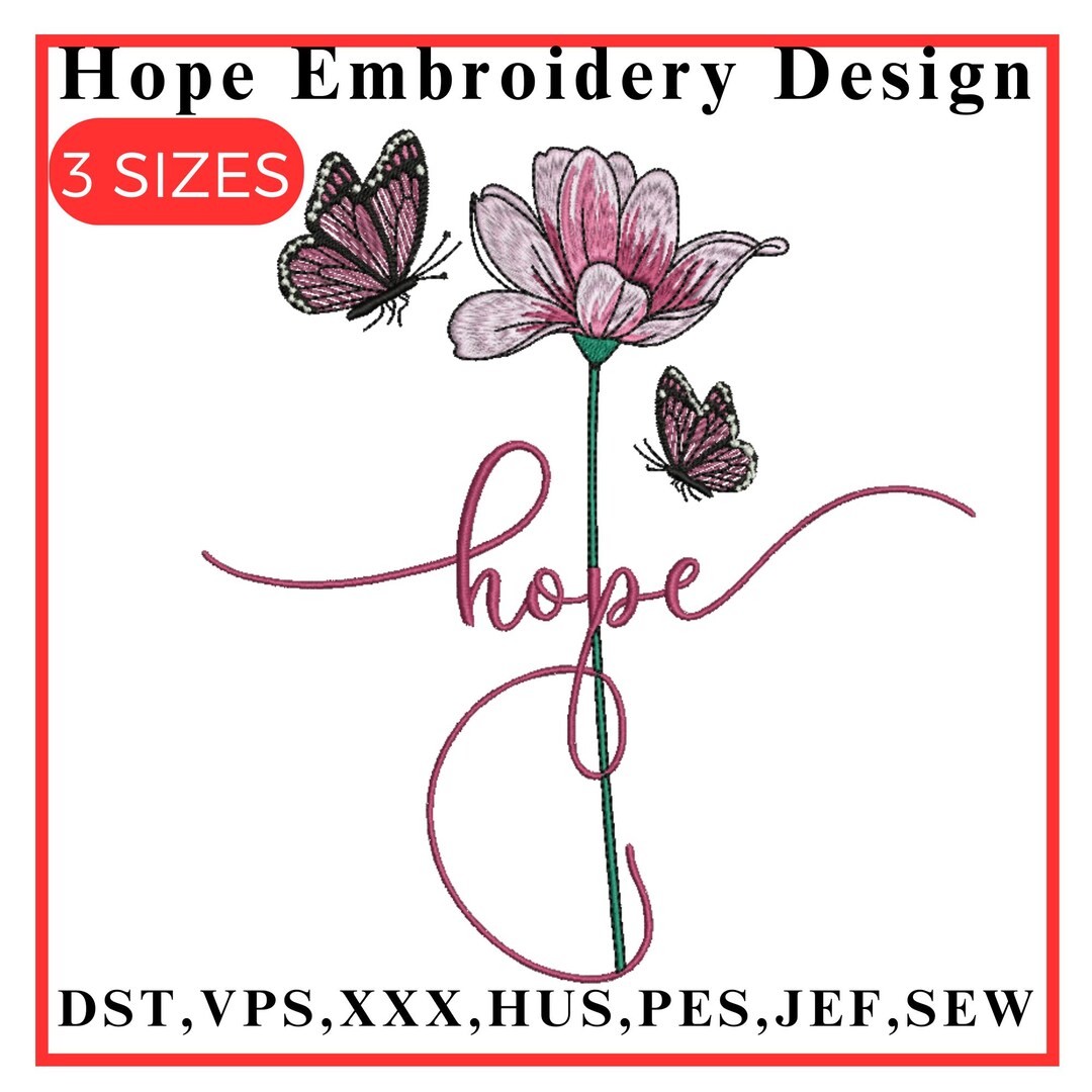 Hope Embroidery Design, Hope With Butterfly Embroidery, Cancer ...