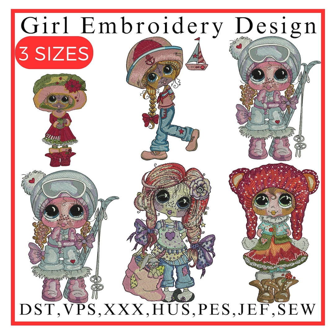 Girls Embroidery Design, Cute Girl Embroidery, Swirly Tricot Girl ...