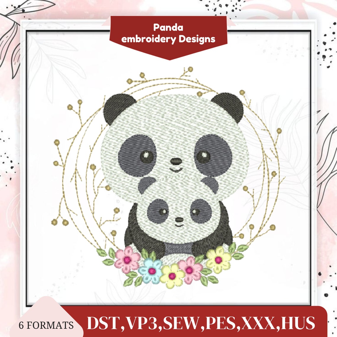 Panda Embroidery Design, Cute Panda Embroidery, Embroidery Design Panda ...