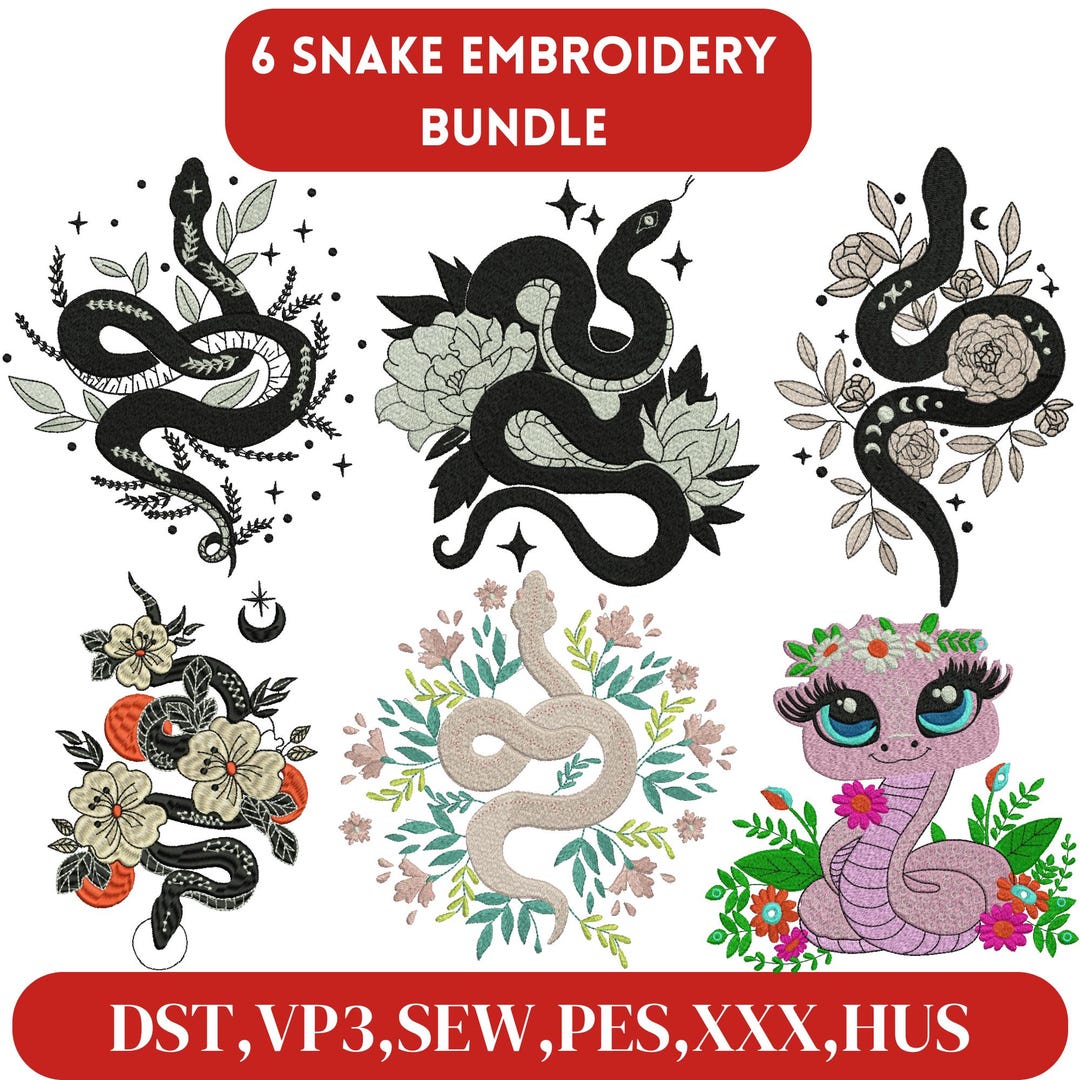 Snake Embroidery Design, Floral Snake Embroidery Cute Snake Embroidery ...