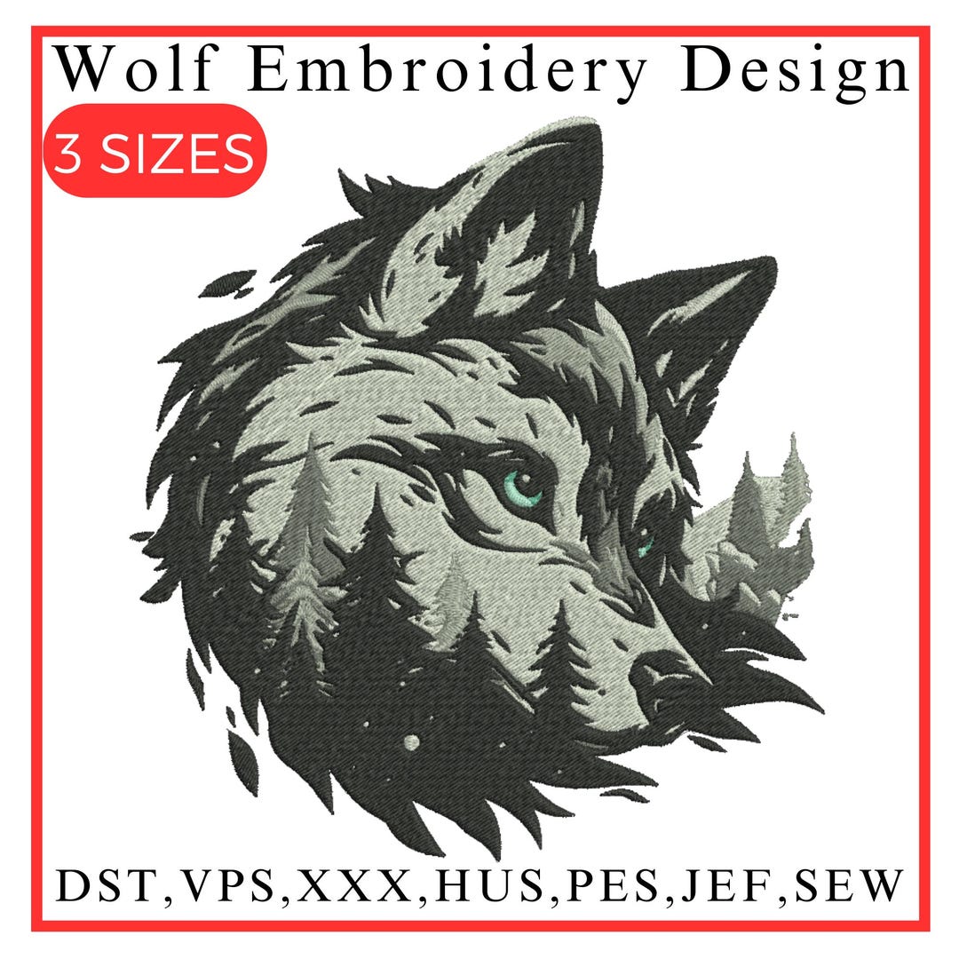 Wolf Embroidery Design, Mystic Wolf Head Embroidery, White Wolf Face ...
