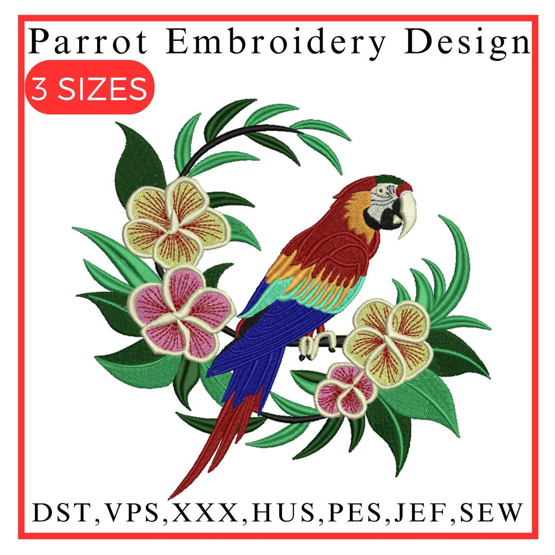 Parrot Embroidery Design, Bird Embroidery, Bird Design Pattern, Love ...