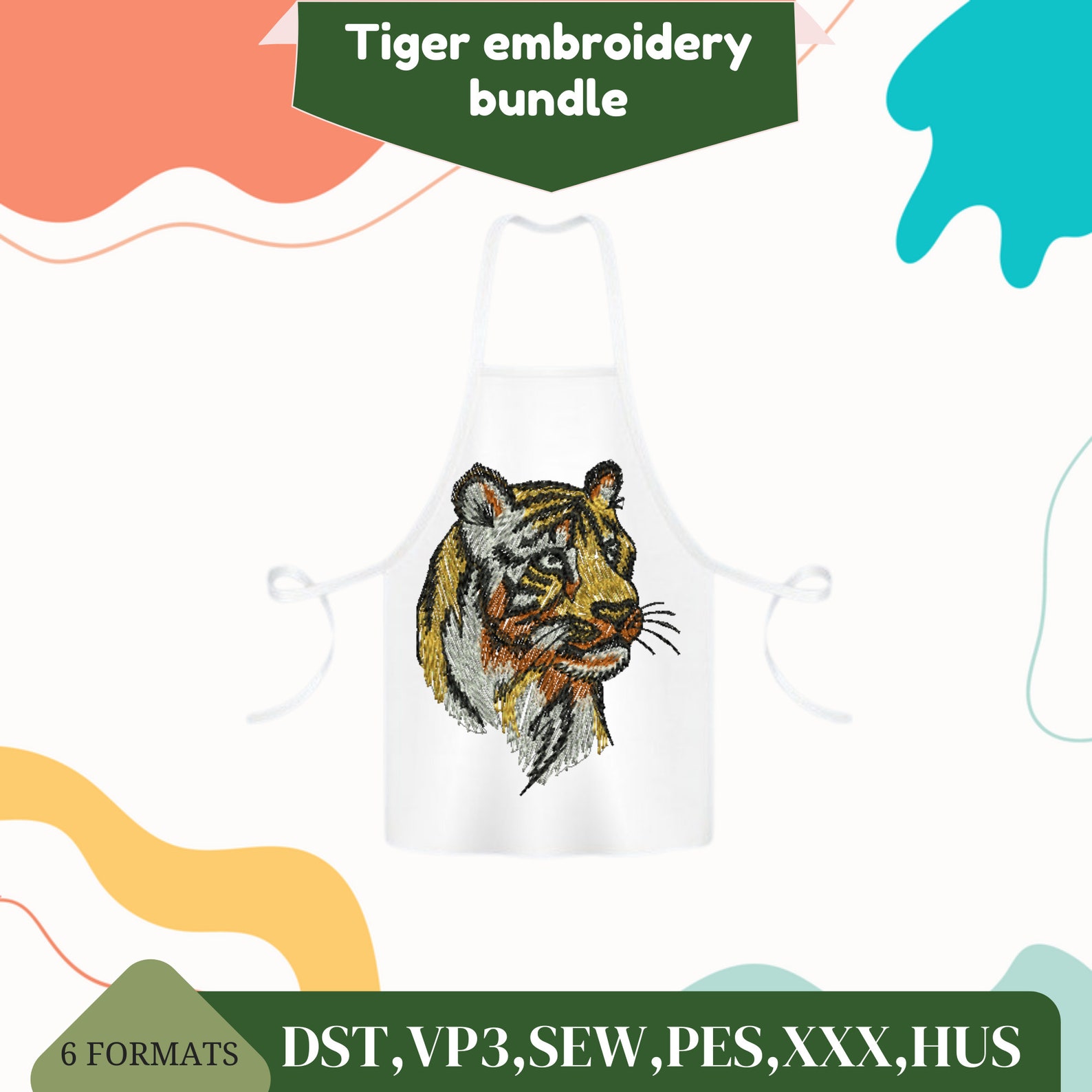 Tiger Embroidery Design, Tiger Face Embroidery, Safari Embroidery ...