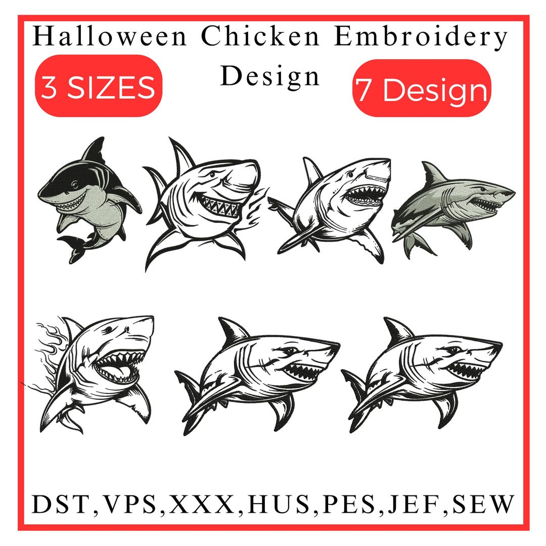 Shark Embroidery Design, Cute Shark Embroidery, Baby Shark Embroidery ...