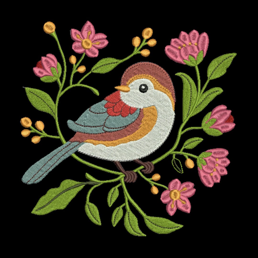 Birds Embroidery Design, Floral Bird Embroidery Design, Bird Embroidery ...