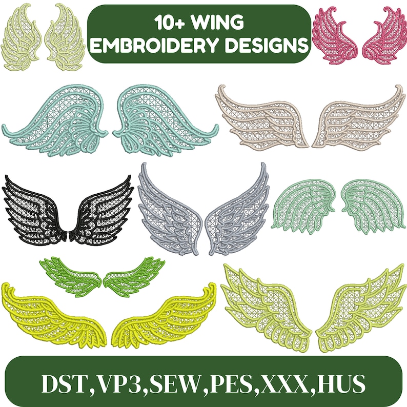Wings Embroidery Design, Angel Wings Embroidery, Halo Angel Wings ...