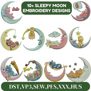 Moon Embroidery Design Sleepy Moon Embroidery Floral Moon Embroidery ...