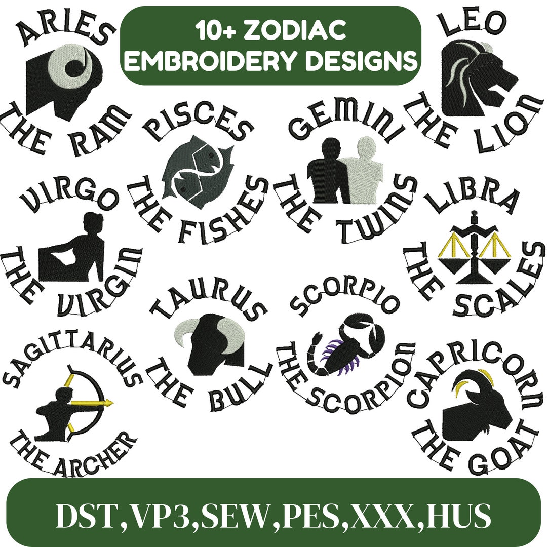 Zodiac Signs Embroidery Design, 12 Signs of the Zodiac, Horoscope ...