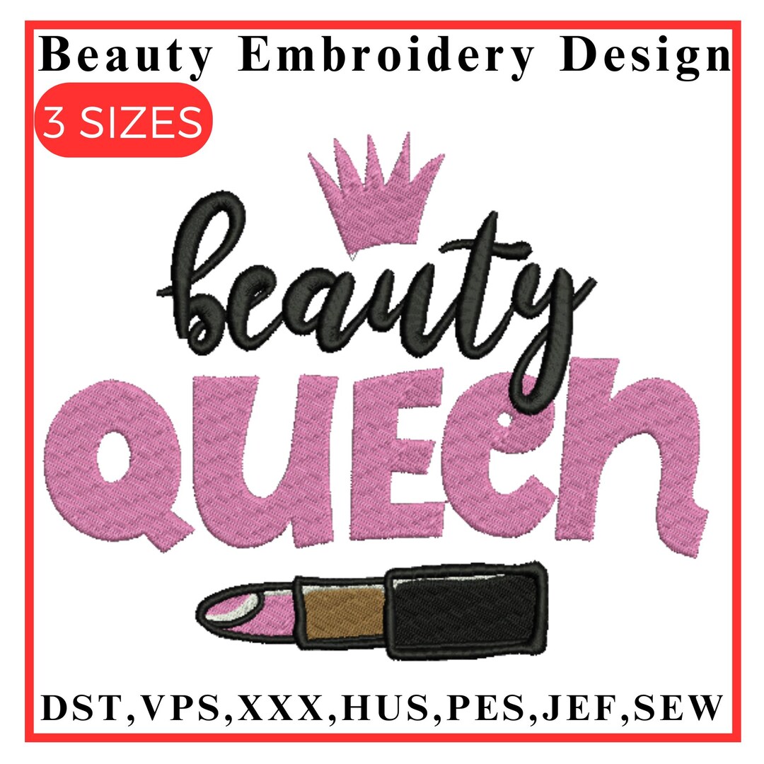 Beauty Queen Embroidery, Makeup Embroidery, Summer Vacation Design ...