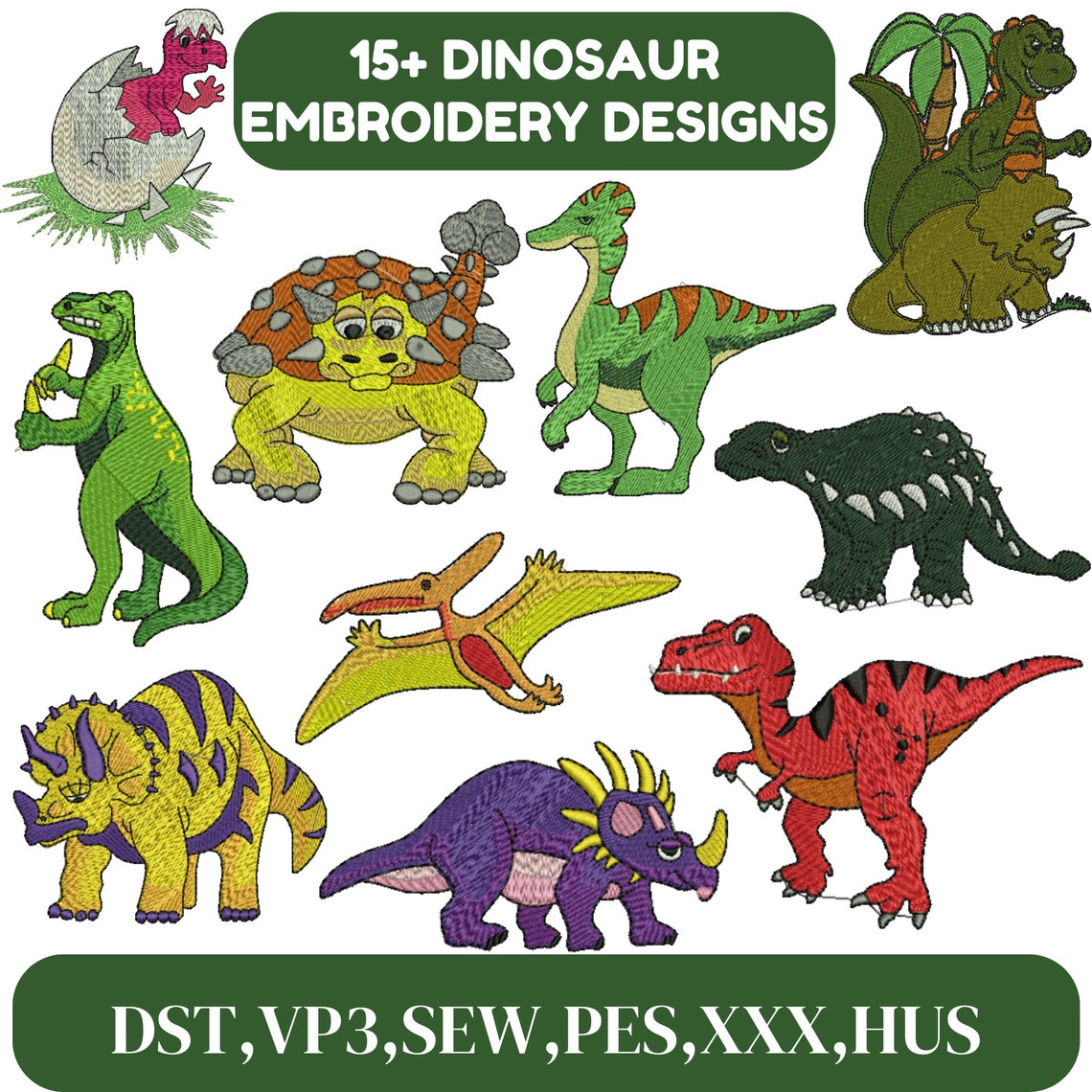 Dinosaur Embroidery Designs, Dino Embroidery, T-rex Embroidery, Cute ...