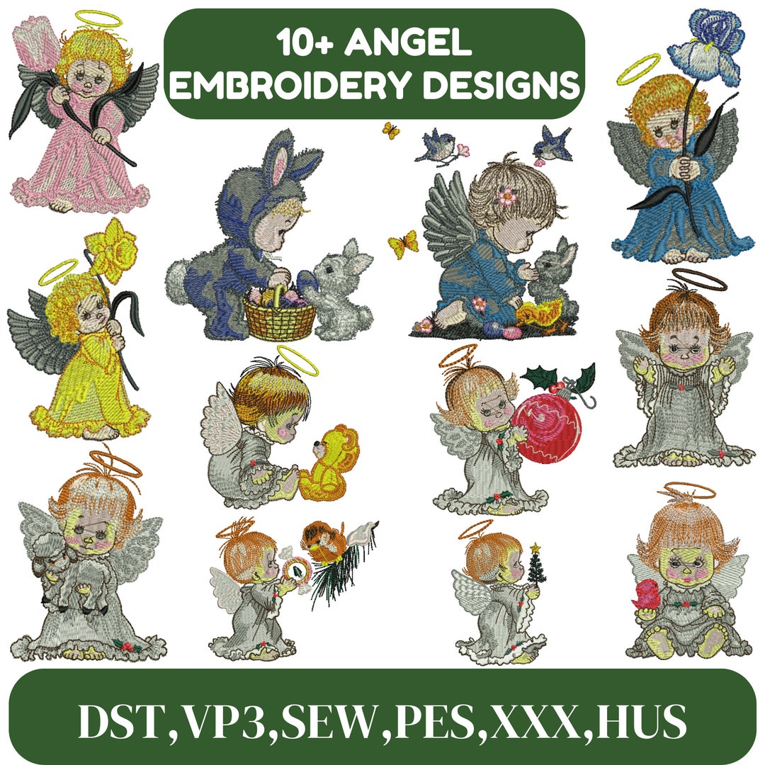 Angel Embroidery Designs, Little Angel Embroidery, Praying Angel ...
