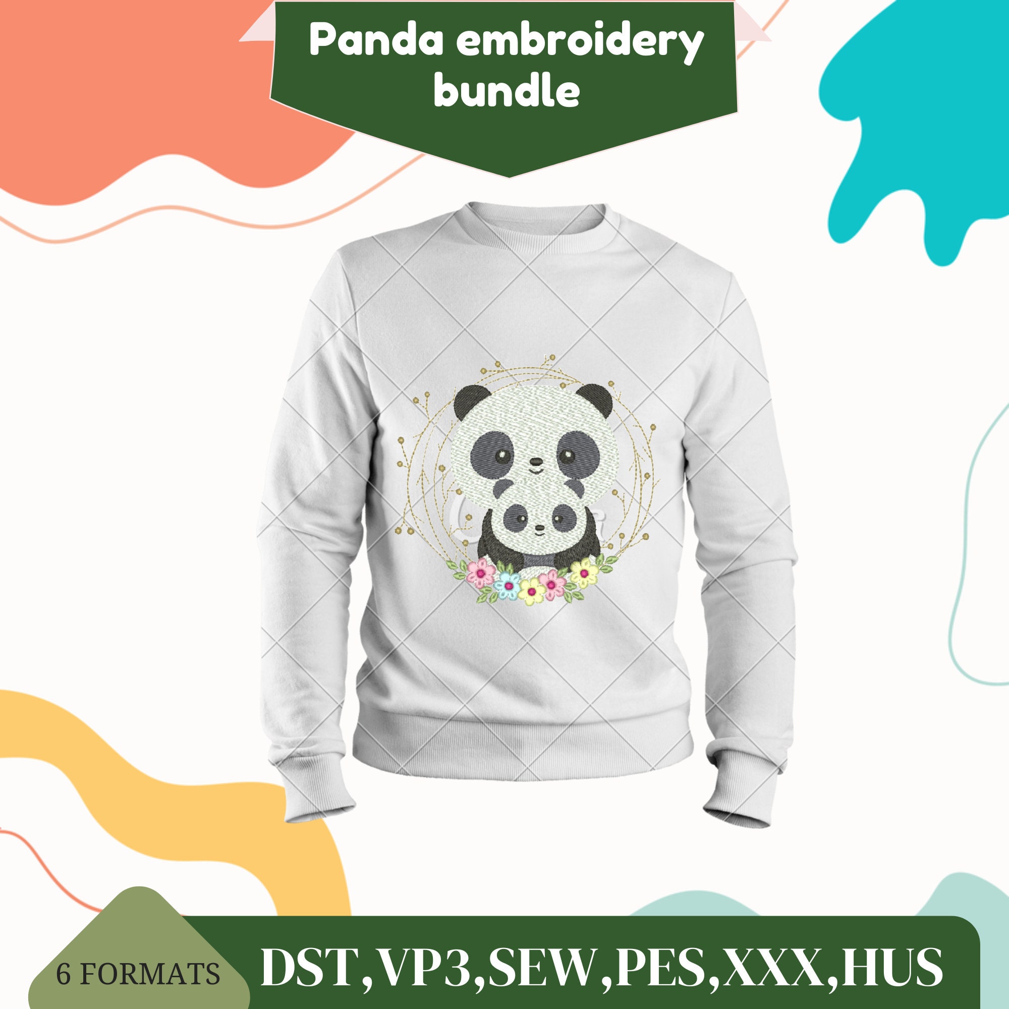 Panda Embroidery Design, Cute Panda Embroidery, Embroidery Design Panda ...