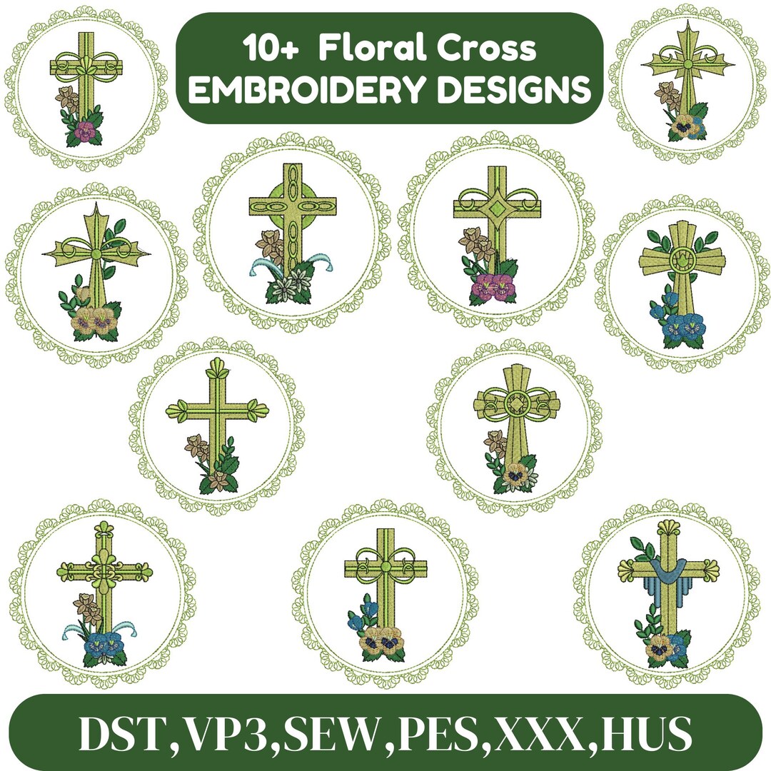 Cross Embroidery Design, Floral Cross Embroidery, Christian Cross ...