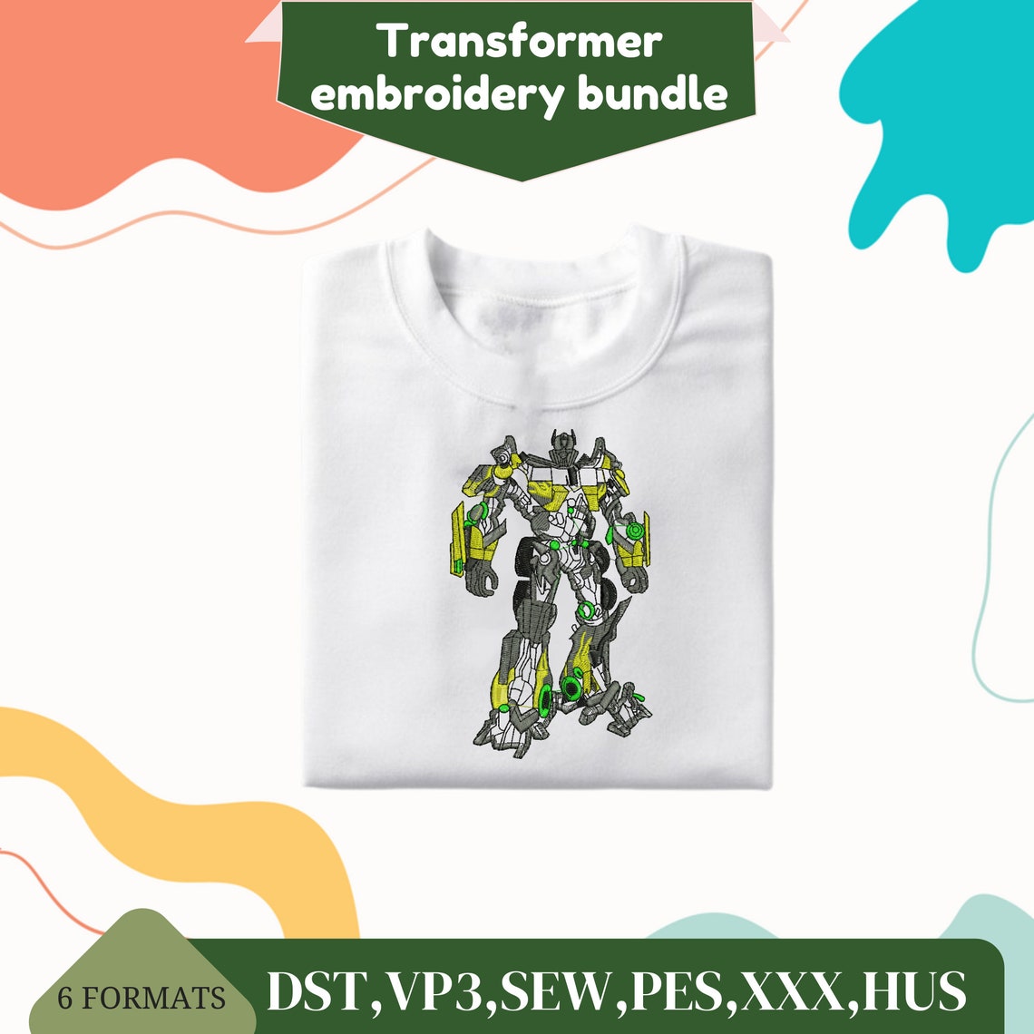Transformer Embroidery Designs, Robot Embroidery, Yellow Fighting Robot ...