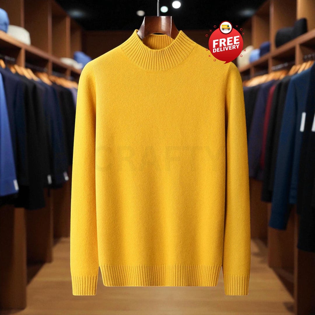 Men's Double Thick Cashmere Sweater: Semi-high Neck, Warm Winter Knit ...