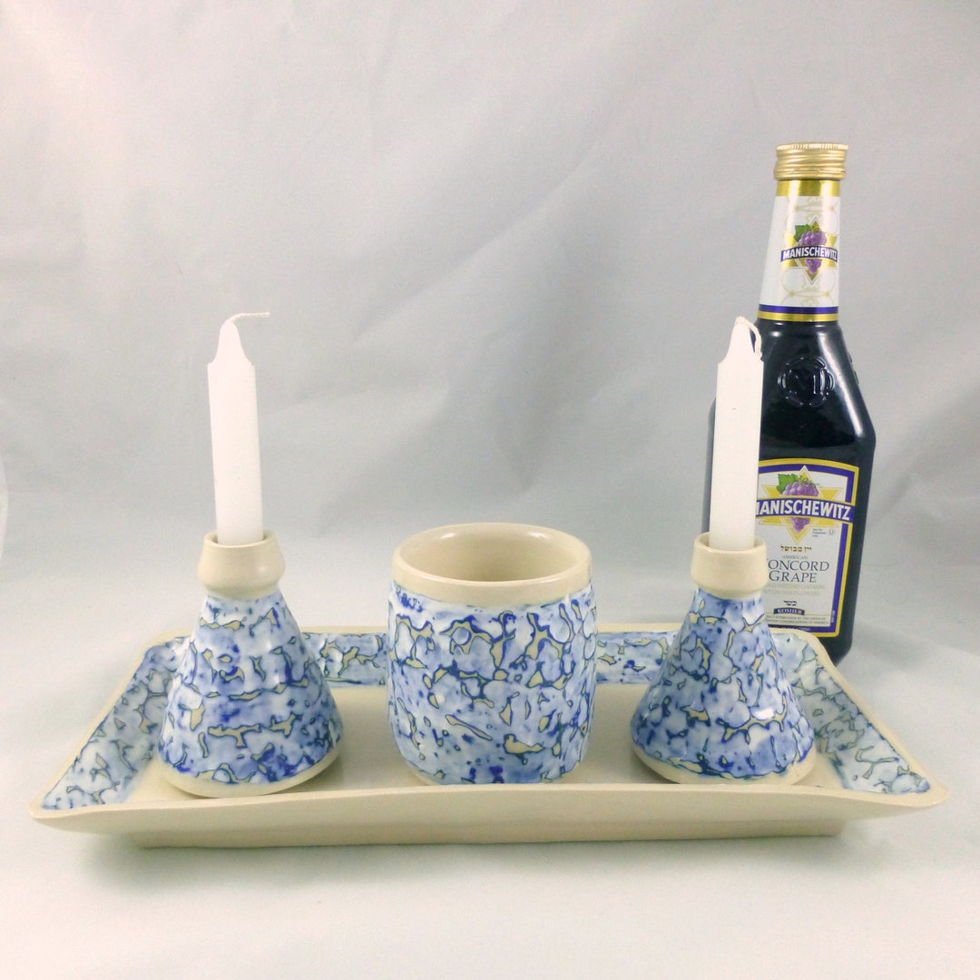 White and Blue Shabbat Set With Tray - Etsy