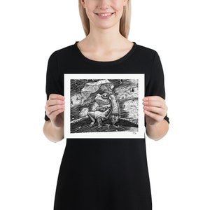 Frog Pointillism 8x10 / 5x7 / 11x14 PRINT, Fineline Rainy Pen Drawing ...