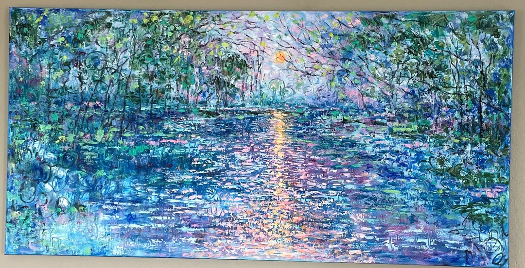Large Original Oil Painting Impressionist Landscape Sunset Scene Wall ...