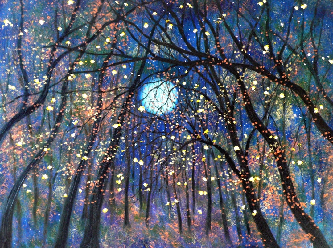 Firefly Forest Canvas Print: Moonlight Night Sky Wall Art - Etsy