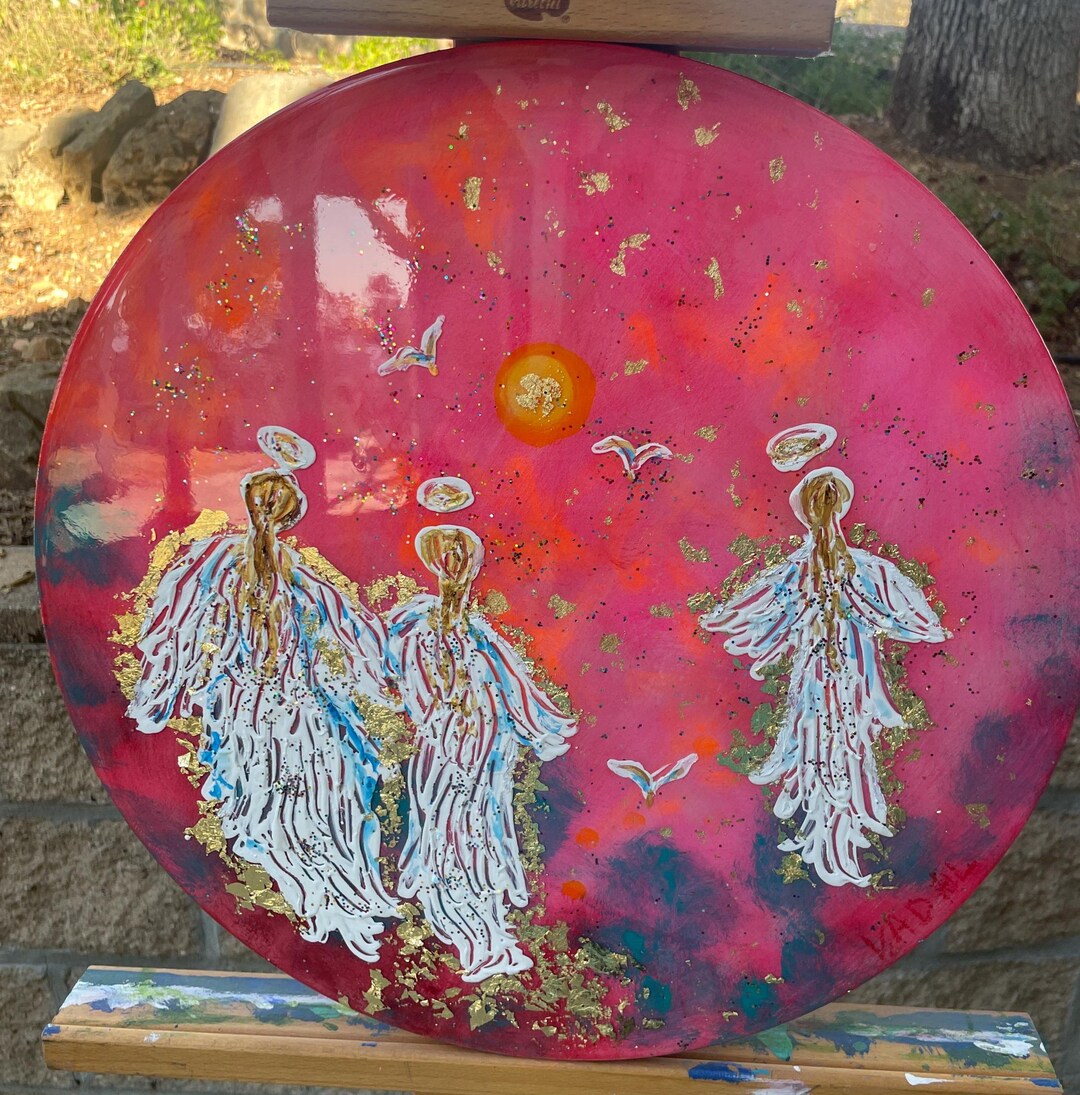 Gold Leaf Angel Painting: Coral Pink Spiritual Decor, 16 In - Etsy