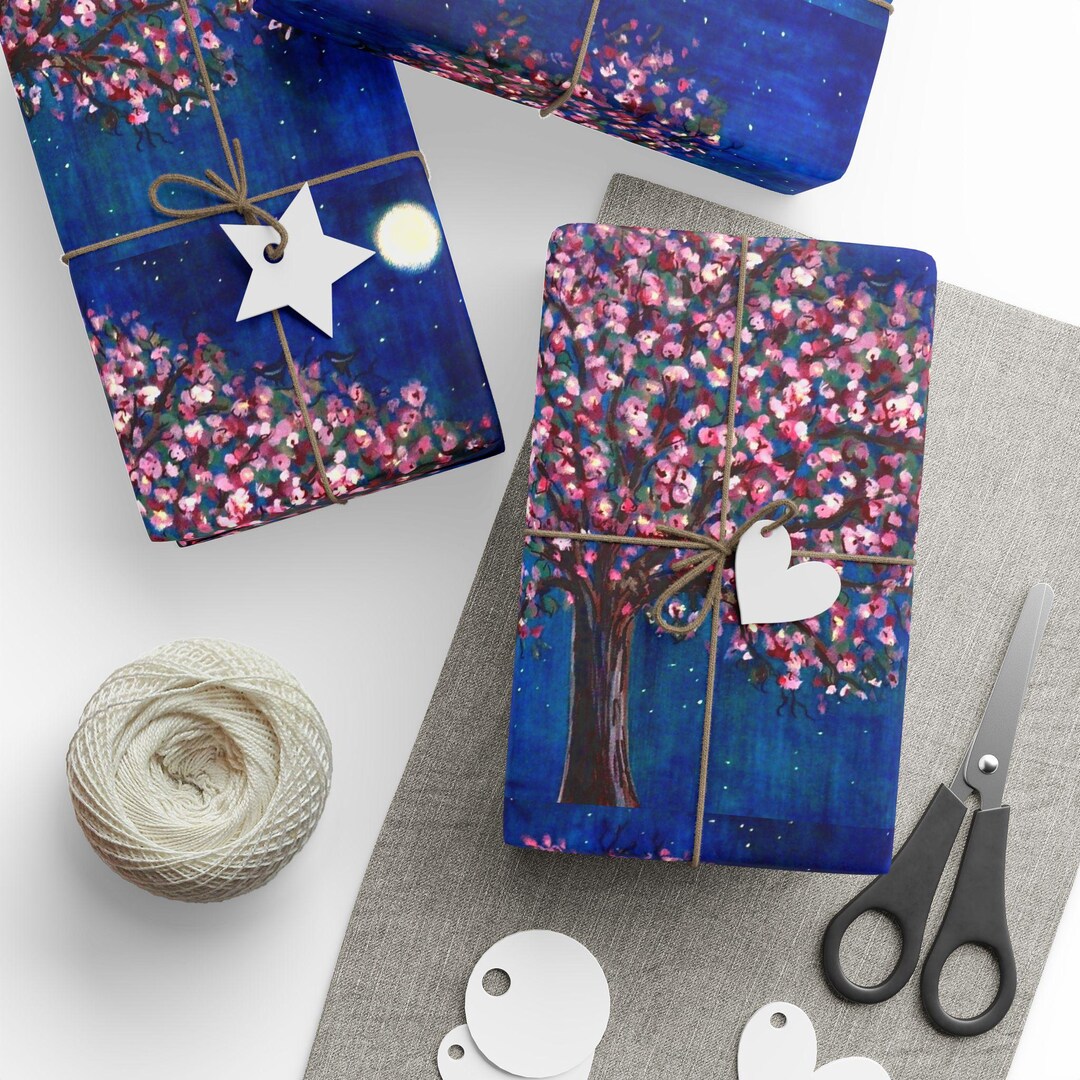 Wrapping Papers Cherry Tree in Moonlight Gift Wrap Cherry Blossom Design Artistic Wrapping ...