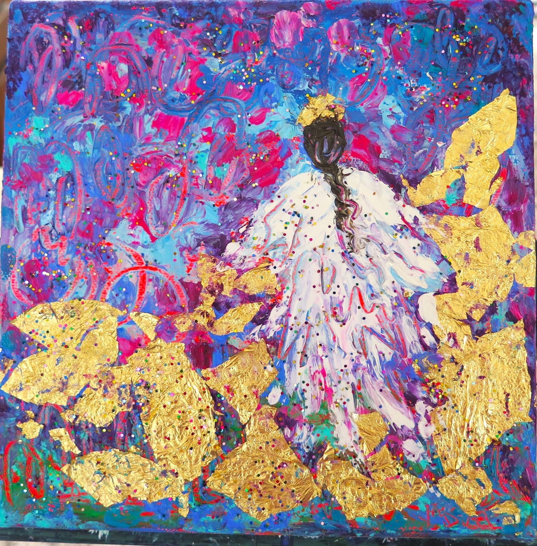 Original Angel Painting: Gold Leaf, Cold Wax Abstract Art (8x8) - Etsy