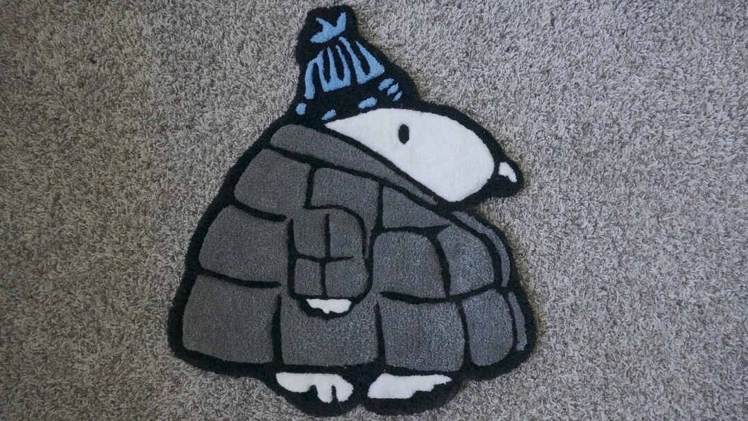 CUSTOM RUG, Puffer Winter SNOOPY gray Puffer, Light Blue Beanie - Etsy