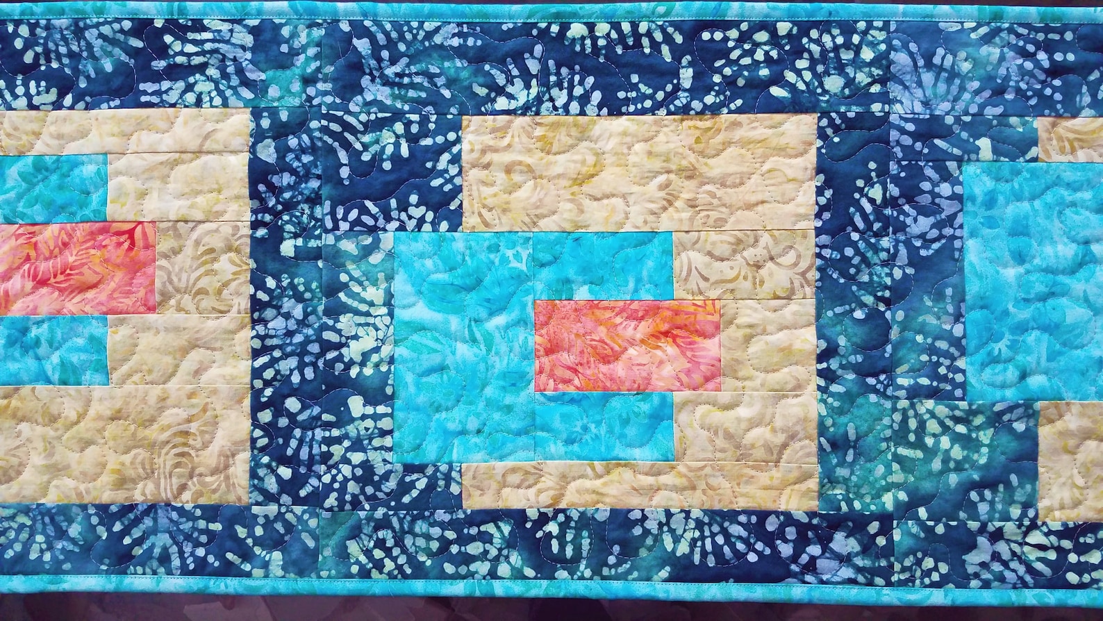 Batik Quilted Table Runner Modern Table Runner Contemporary | Etsy