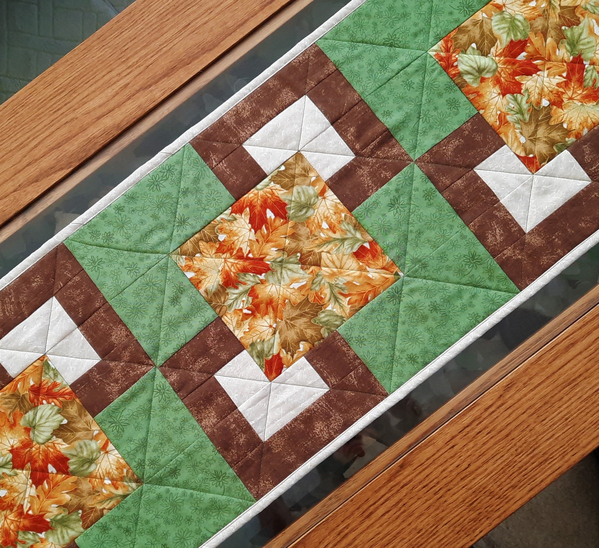 Fall Autumn Quilted Table Runner Warm Rich Fall Leaves Finished Quilt