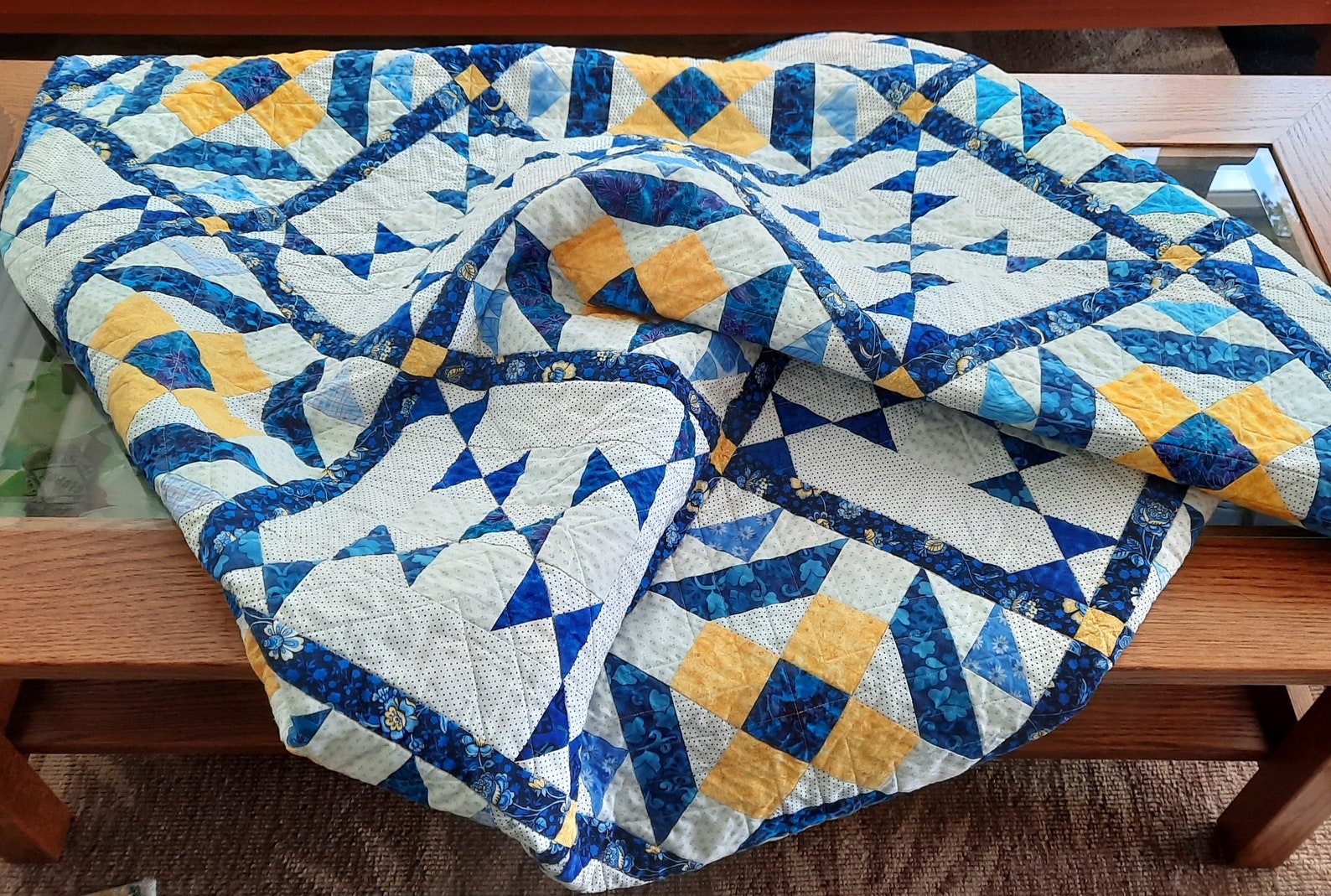 Blue Yellow Patchwork Lap Quilt, Baby Quilt - Etsy