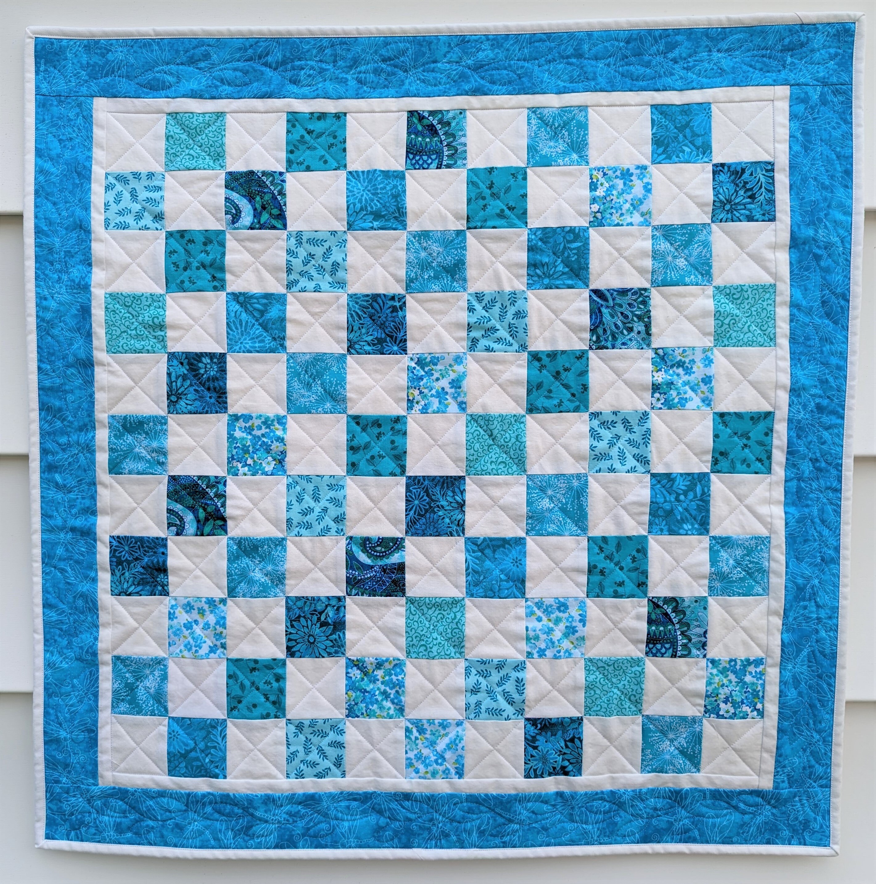 Turquoise and White Quilted Table Topper Patchwork Quilt - Etsy