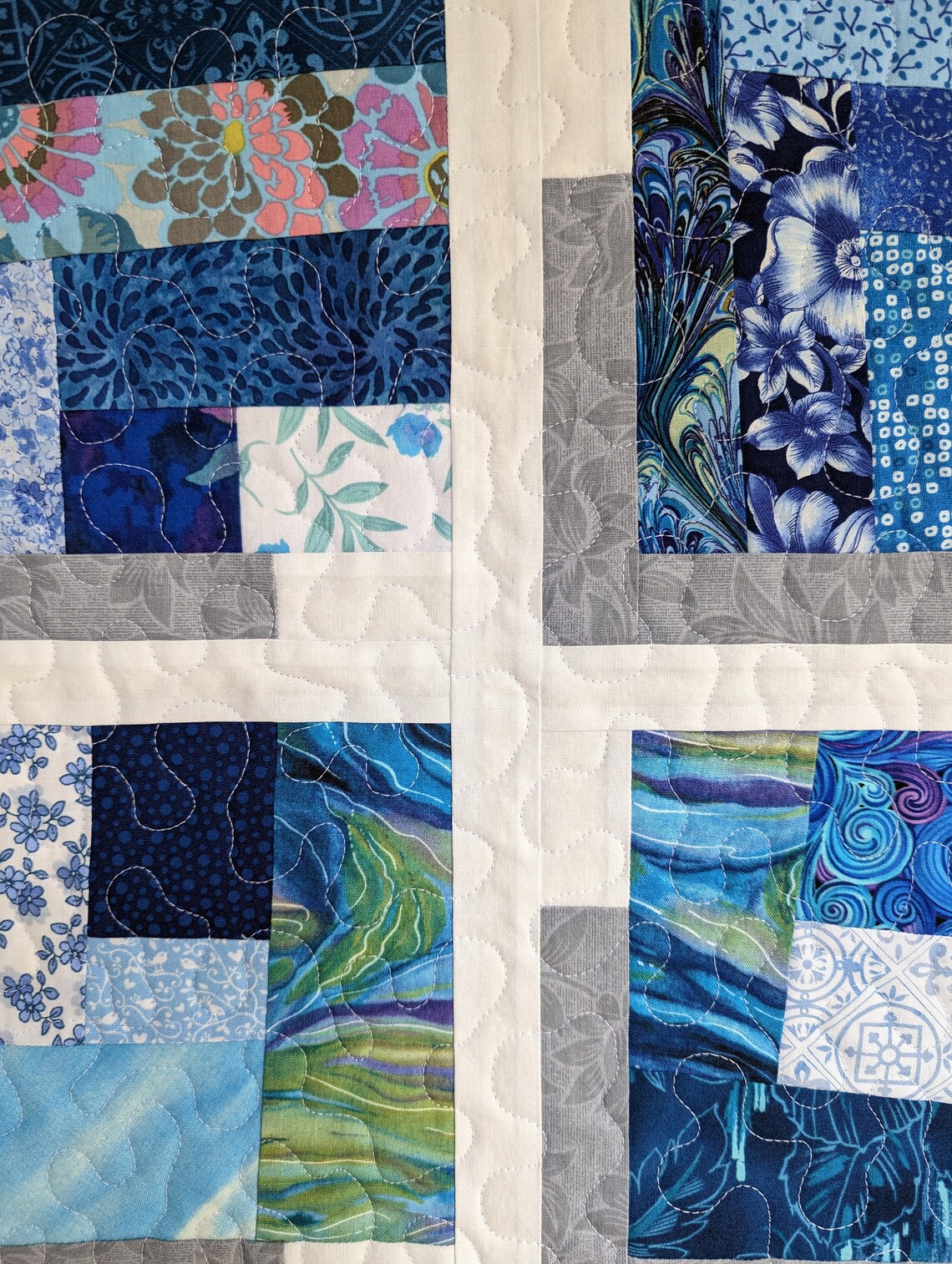 Quilted Scrappy Table Topper Blue White Table Decor - Etsy