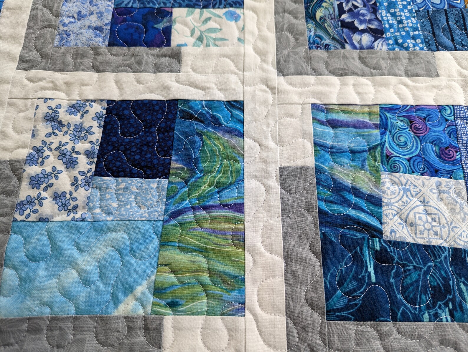 Quilted Scrappy Table Topper Blue White Table Decor - Etsy