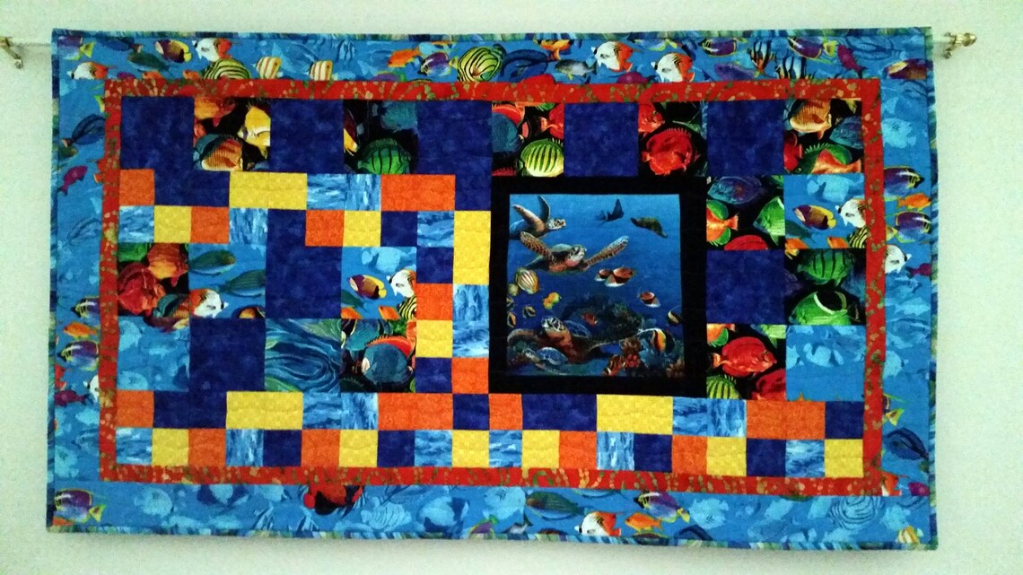 Under the Sea Quilted Wall Hanging Sea Life Art Quilt | Etsy