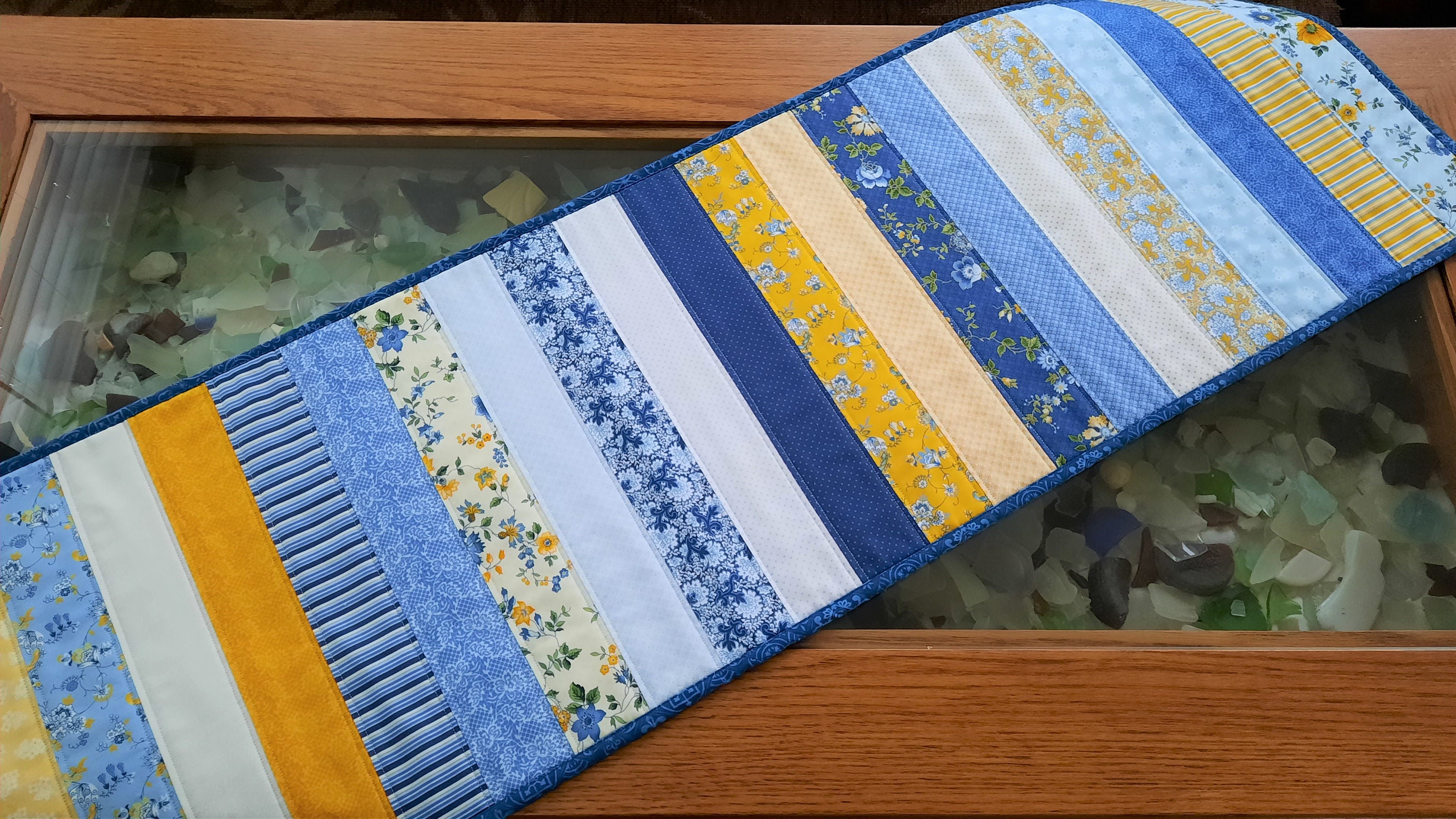 Blue Yellow Striped Quilted Table Runner - Etsy