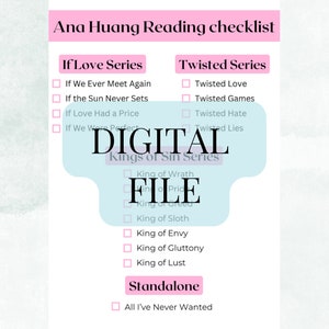Ana Huang Reading Checklist, Digital Printable, Reading Tracker ...